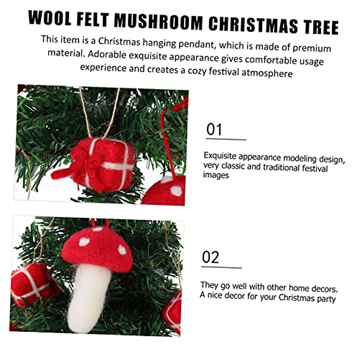SAFIGLE 8pcs Wool Felt Pendant Crutches Ornament Mushroom Home Decor Mushroom Ornament Felt Christmas Ornaments Xmas Tree Pendants Felt Mushroom Xmas Themed Pendants Felt Xmas Ornaments