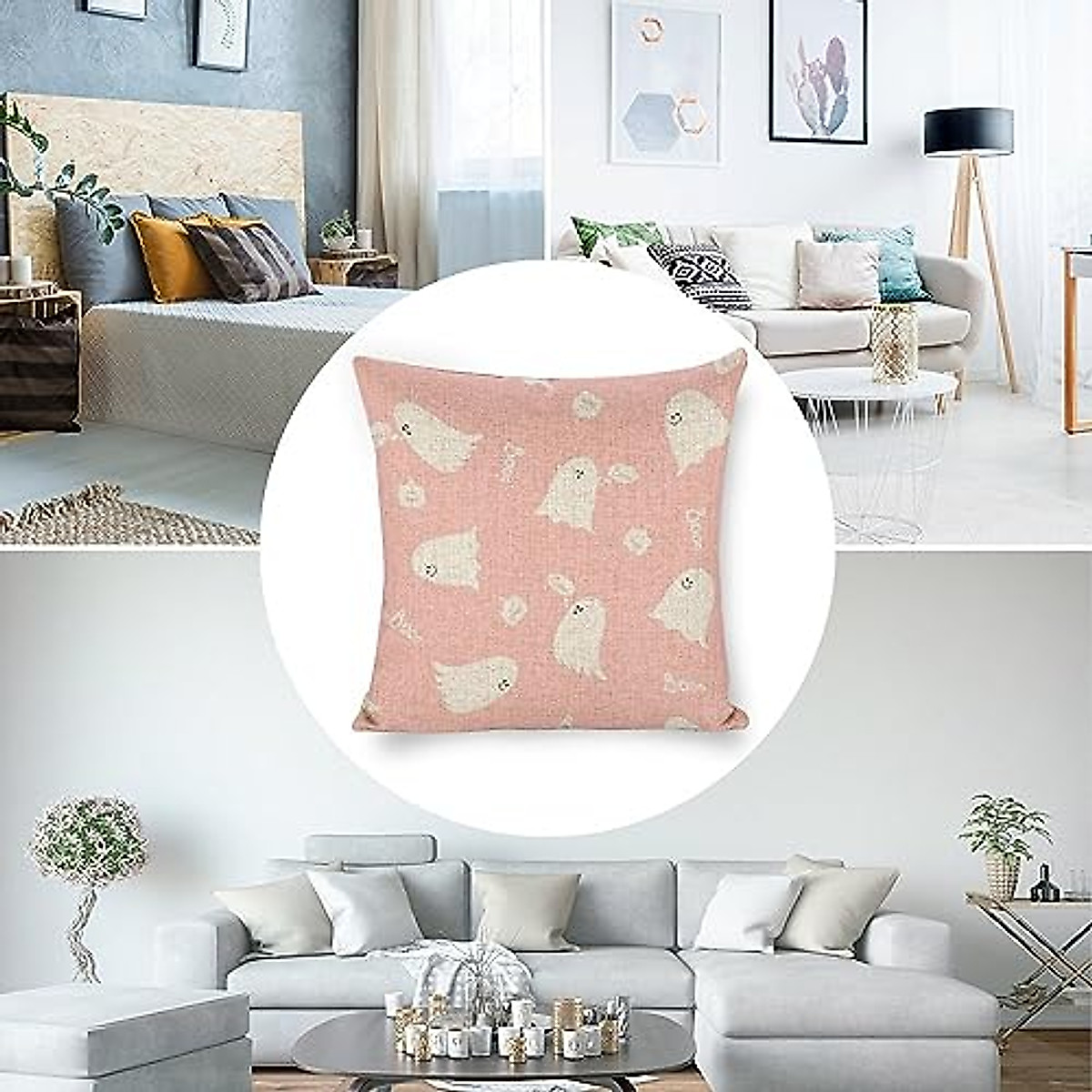 Ghost Pumpkin Halloween Throw Pillow Covers 18×18 Pillowcases Set of 1 Autumn Pattern Linen Decorative Square Pillow Case Cushion Covers Standard Size for Sofa Couch Outdoor Bed Pillow Protectors