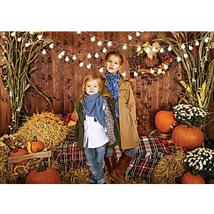 WOLADA 7x5FT Fall Backdrops for Photography Thanksgiving Backdrop Fall Haystack Photo Backdrop Farm Harvest Backdrop Pumpkin Barn Vintage Wooden Plank Background Newborn Photo Backdrop 12480