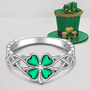 Shamrock Ring St Patrick's Day Shamrock Rings for Women Clover 925 Sterling Silver Celtic Ring Four Leaf Clover Irish Gifts Size 9