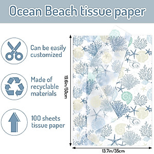 Whaline 100 Sheets Ocean Tissue Paper Sea Shell Starfish Gift Wrapping Paper Coastal Beach DIY Art Craft Tissue Paper for Summer Wedding Birthday Baby Shower Supplies, 13.7 x 19.6 Inch