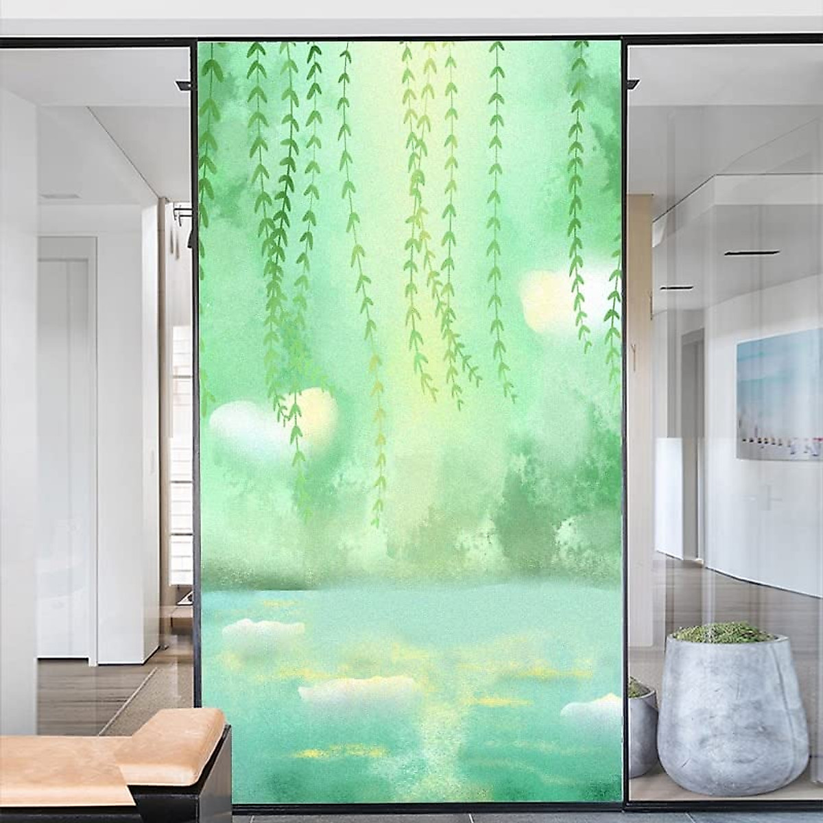 Window Film Window Decal Window Film Privacy Frosted Glass Sticker Green Plants Decoration Adhesive Sticker for Home Privacy Window Decal (Size : 50x120cm)
