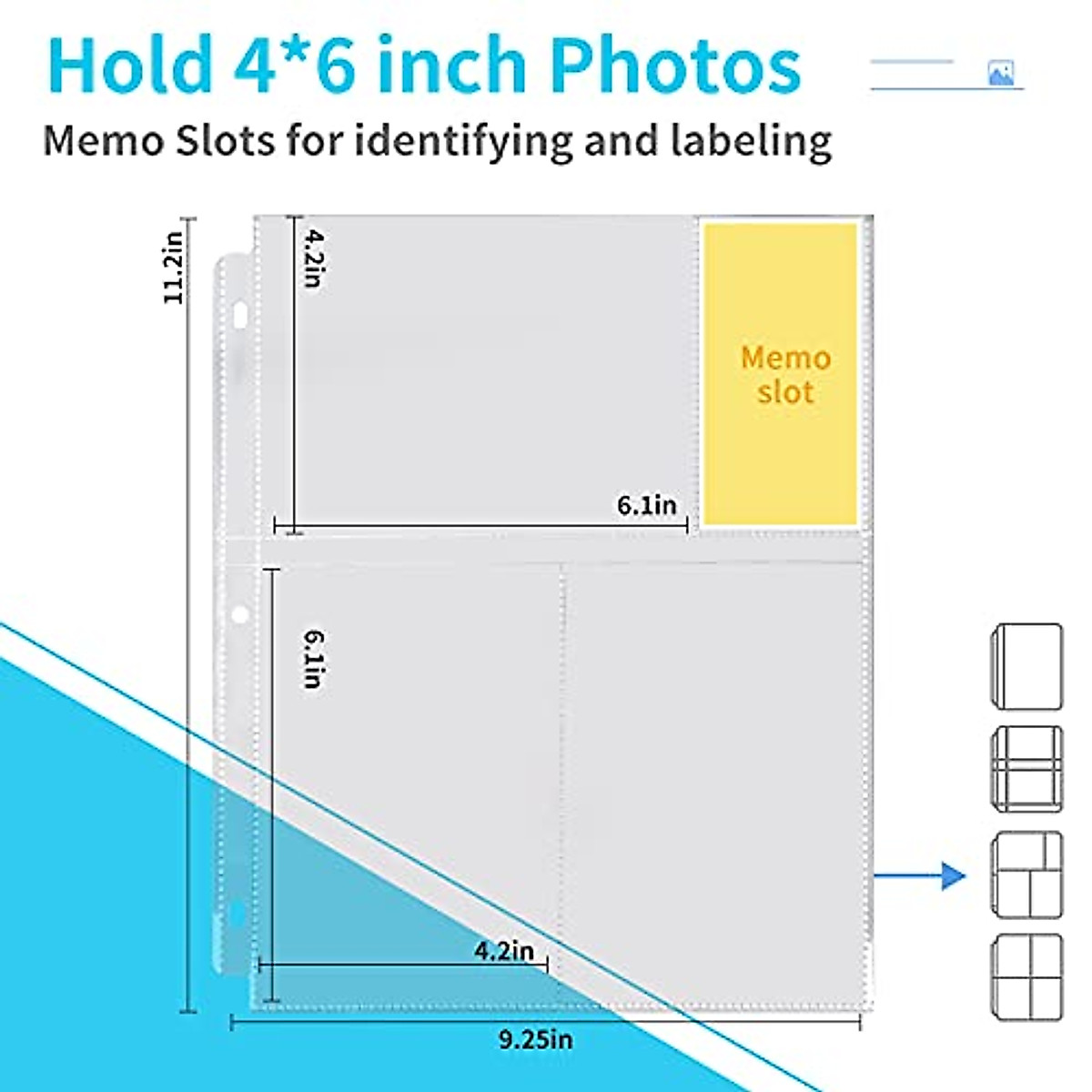 Fabmaker 30 Pack Photo Sleeves for 3 Ring Binder - (4x6, for 180 Photos), Archival Photo Page Protectors 4x6, Clear Plastic Photo Album Refill Pages Photo Pockets, Postcard Sleeves, Acid-Free