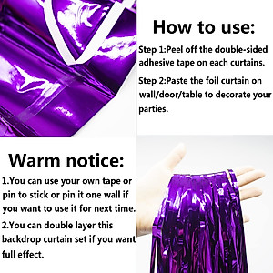 Purple Backdrop Curtains for Party Supplies - 6.5x6.5 ft, Pack of 2 | LILF Foil Fringe Curtain Streamers Tinsel Backdrop for Birthday Bachelorette Party Decorations Photo Booth Props