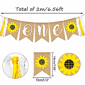 Doumeny Jute Burlap One Banner with Sunflower One HighChair Banner Boy Girl 1st/First Birthday Bunting Banner Baby Shower Party Banner Sunflower Tassel Ribbon Garland Banner for Party Photo Prop Decor