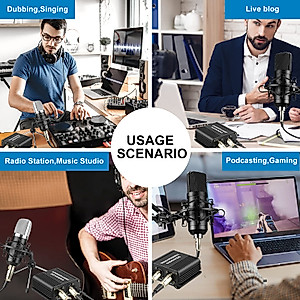 Aokeo 48V Phantom Power Supply Powered by USB Plug in, Included with 8 feet USB Cable, Bonus + XLR 3 Pin Microphone Cable for Any Condenser Microphone Music Recording Equipment