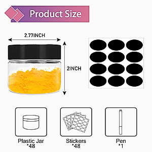SLifeJars 4OZ Plastic Jars 48Pcs Wide Mouth Round Clear Container Jars with Black Lids Stackable Empty Slime Jars Refillable Clear Airtight Travel Storage Jars for Kitchen, Beauty Products and More