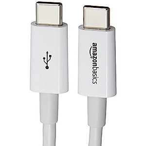 Amazon Basics USB-C to USB-C 2.0 Fast Charger Cable, 480Mbps Speed, USB-IF Certified, for Apple iPhone 15, iPad, Samsung Galaxy, Tablets, Laptops, 9 Foot, White