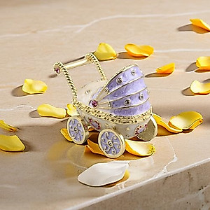 VISWITO Baby Carriage Stroller Ornaments Jewelry Trinket Boxes Ring Earrings Holder Organizers Hinged Hand Painted Enamel Decor Gifts for Girl,Women (Purple)
