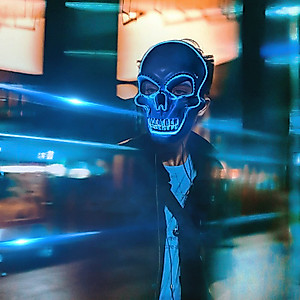 Zoylofg Halloween Cosplay LED Mask,Skull/Clown Scary Masks with 3 Lighting Modes,Rave Face Masks for Men Women, Costume for Halloween Party(Blue)