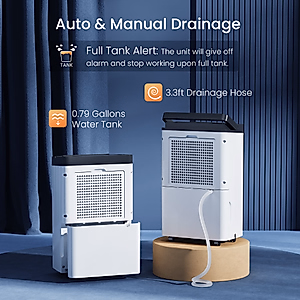 Yaufey 60 Pints Dehumidifier for Home and Basement Cover Spaces up to 5,000 Sq. Ft, Quiet Moisture Remove Intelligent Humidity Control with Drain Hose and 0.79 Gallons Water Tank