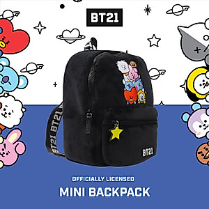 Concept One BT21 LINE FRIENDS Backpack, Plush Mini School Bag, Black, One Size