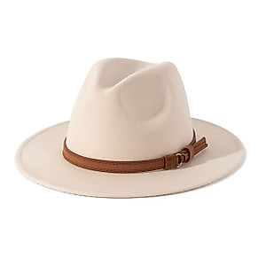 Lisianthus Men & Women Vintage Wide Brim Fedora Hat with Belt Buckle (A Buckle-Creamy, Large)