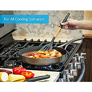 Silicone Cooking Utensils Set (6 pcs) Natural Wood Kitchen Utensils – Eco Friendly & BPA Free, Non Scratch & Non Stick Easy Grip Cooking Tools And Best Kitchen Gadgets Tools for Cookware