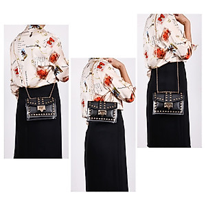 Qiayime Purses and Handbags for Women Fashion PU Leather Chain Transparent Rivet Satchel Shoulder Tote Clutch Crossbody Bag (black)