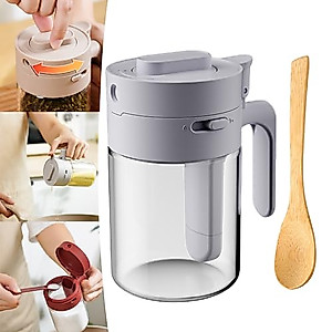 Manutox Multifunctional Seasoning Box, 2 in 1 Glass Spice Jars with Spoon, Multifunctional Kitchen Seasoning Box, Clear Glass Seasoning Jar with Lid and Spoon (Grey)