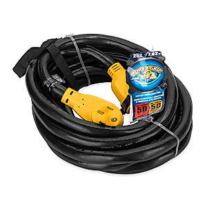 Camco Power Grip 25-Ft 50 Amp RV Extension Cord - Rated for 125/250 V/12,500 W - Features Copper 6/3 + 8/1-Gauge Wires for Superior Conductivity & Coated w/Heat-Resilient PVC (55542)