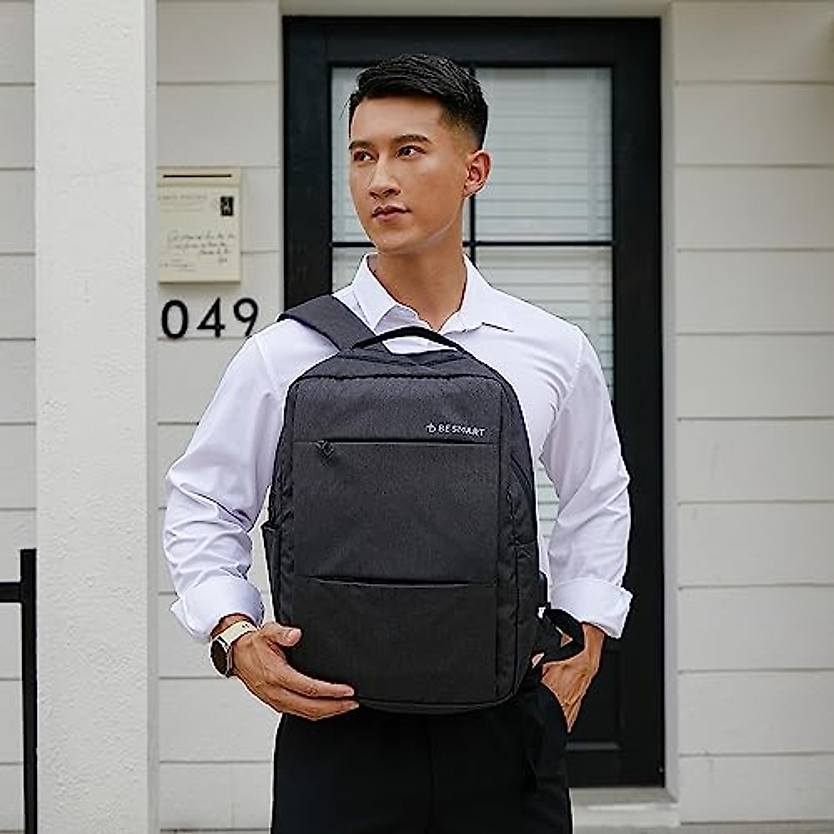 BE SAMRT Laptop Backpack, Business Slim Durable Laptops Travel Backpacks with USB Charging Port, Waterproof College Backpack Computer Bag Gifts for Men & Women Fits 15.6 Inch Notebook (Black)