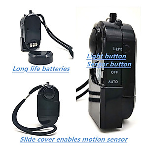 Portable Mini Motion Detector Alarm + 120DB Ear-Piercing Siren + SOS LED Light, Hotel Door Room Security Device for Female Women Kids Life Safety While Travelling Alone 2-Pack