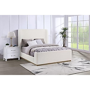 Coaster Home Furnishings Nala Contemporary Boucle Upholstered Eastern King Size Sleigh Bed Frame Platform Bed 57-inch Headboard Cream 302046KE