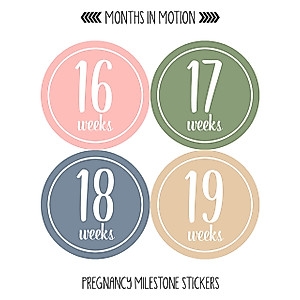Months In Motion Pregnancy Weekly Belly Growth Stickers Pregnant Expecting Maternity Keepsake - Baby Bump - Large Set of 36 Weekly Photo Sticker