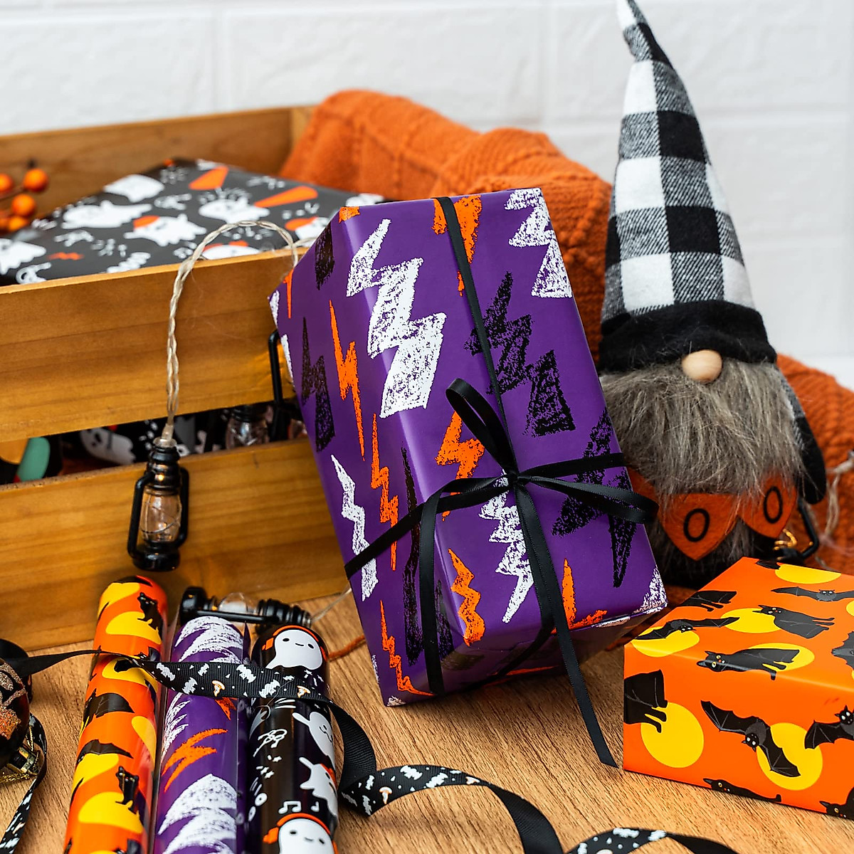 MAYPLUSS Wrapping Paper Roll - Mini Roll - 17 inch X 120 inch Per roll - 3 Different Halloween Party Gift Wrap(42.3 sq.ft.ttl)