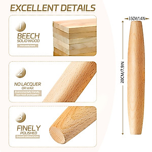 French Rolling Pin for Baking - AMPSEVEN Wooden Rolling Pin Dough Roller for Pizza Fondant Pasta Dumpling tortillas (20cm(7.9inch))