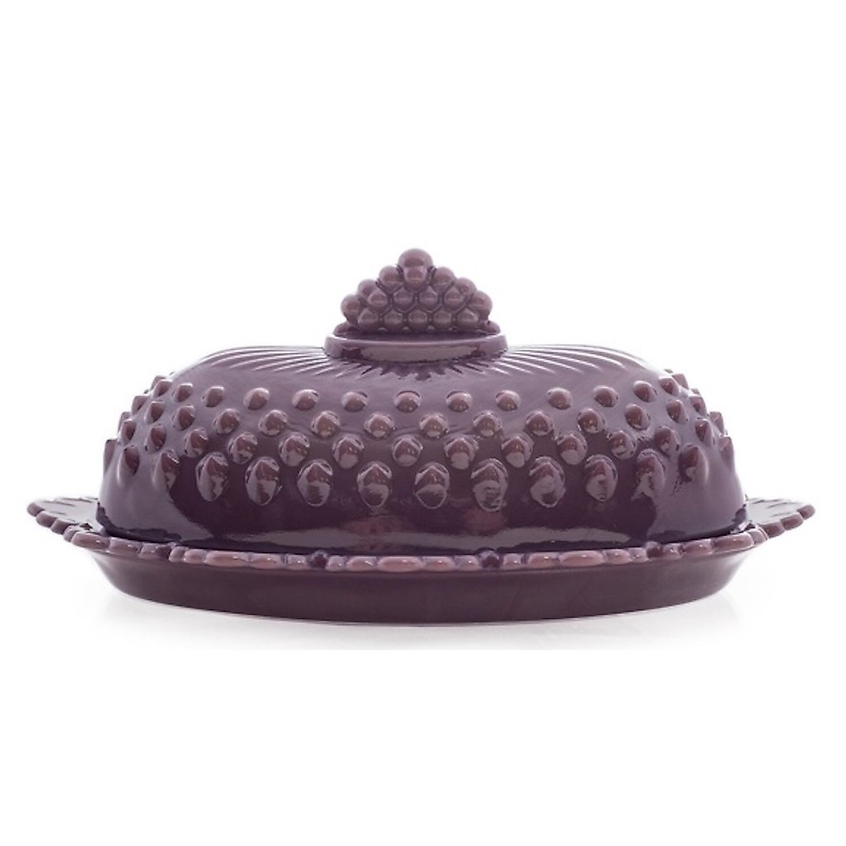 Hobnail Pattern Butterdish - Oval 1 Stick - Eggplant - American Made - Mosser USA