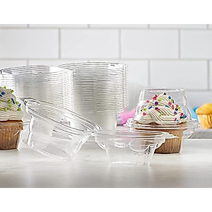 Prestee 100 Individual Cupcake Containers - Stackable | Cupcake Boxes Individual | Cupcake Holders | Single Cupcake Boxes | With Connected Airtight Deep Dome Lid | BPA-Free