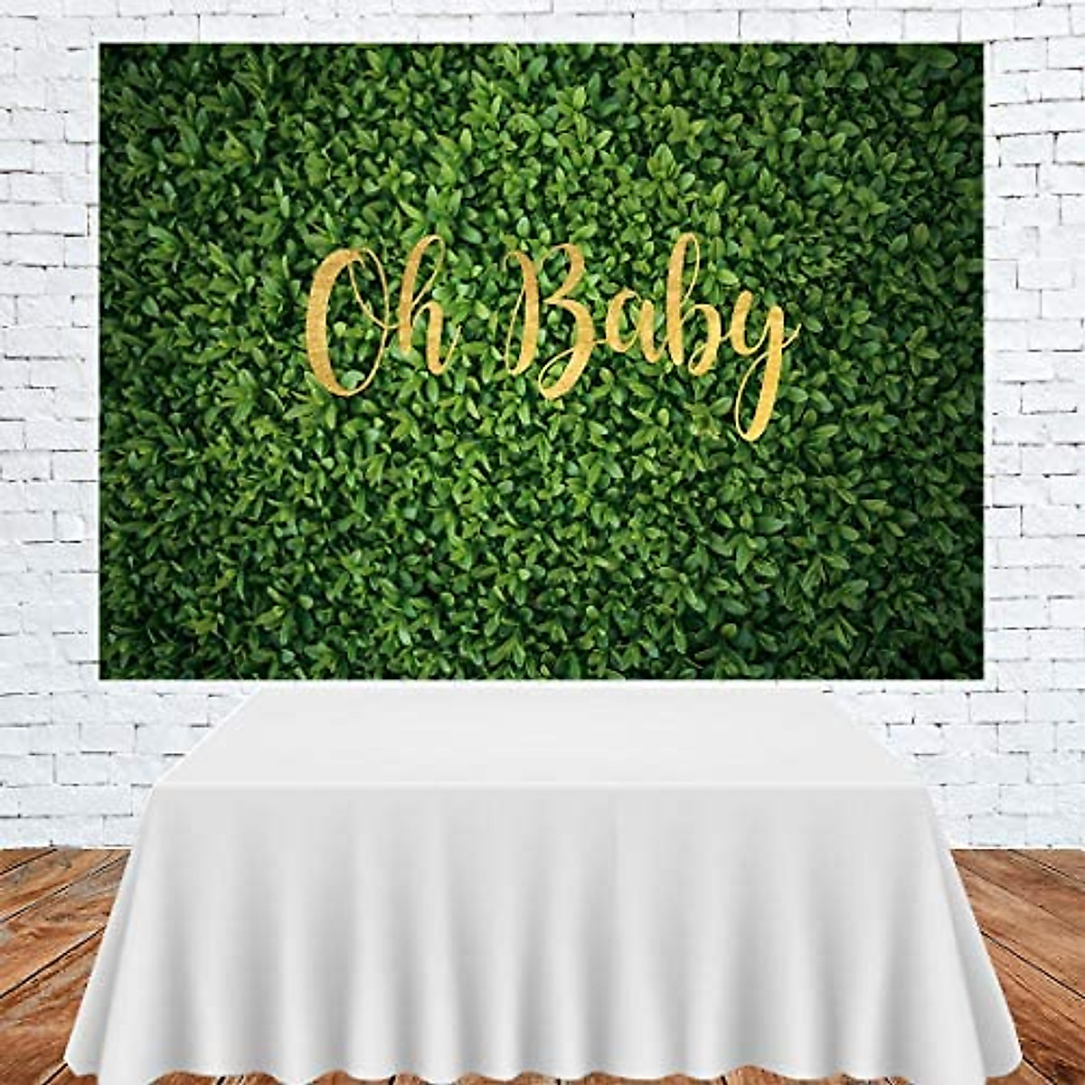 Oh Baby Green Leaves Backdrop Boy Girl Baby Shower Photography Background Newborn Announce Pregnancy Birthday Party Decorations Supplies Banner Photo Studio Props 7x5ft
