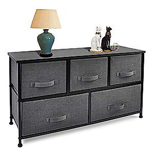 Bigroof Drawer Dresser, Organizer Storage for Bedroom Hallway Closet Office, Steel Frame, Wood Top, Easy Pull Fabric Bins (Dark Grey)