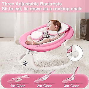 Electric Baby Swing for Infants to Toddler, Portable Baby Rocker Swinger for Newborn Boy and Girls Outdoor Indoor, 5 Swing Speeds Bluetooth Remote Control Music Speaker Lullaby Pink