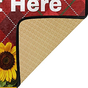 Custom Christmas Red Buffalo Plaid Kitchen Rugs Non Slip Sunflower Kitchen Mats Doormat Bathroom Runner Area Rug for Home Decor, Washable, 39 x 20 Inch