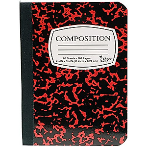 4-Pack Mini Marble Composition Notebooks, 4-1/2" x 3-1/4", College Ruled, 80 Sheet (160 Pages) - Colors: Red, Green, Yellow, Blue, Black. (4-Pack, Random Colors)