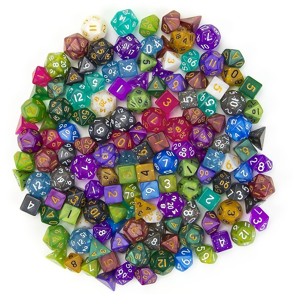 Wiz Dice Mini DND Dice Set - 140 Pieces Total (20 Sets of 7 Dice in Unique Colors) & Storage D&D Bag-Polyhedral Role Playing Dice - Perfect DND Accessories for TTRPG Dice - Hafling's Haversack