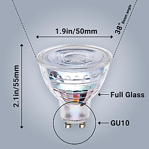 LISTOCASA GU10 LED Light Bulbs 6500K Cool White,5.5W(55W Halogen Equivalent), Dimmable Spotlight GU10 LED Bulbs, Full Glass Cover Recessed Track Light Bulbs 10-Packs