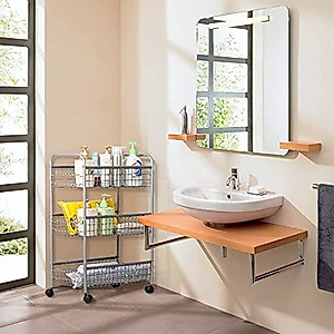 3 Tier Kitchen Island Cart on Wheels Sliding Sink Organizer Rolling Stand Racks