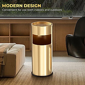 POWLAB Trash Can Outdoor Waste Container Round Stainless Steel Trash Can with Removable Inner Bucket for Disposal Commercial Waste Container 9.8 x 24-Gold Tone
