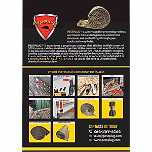 PESTPLUG - 100% Stainless Steel Wool, Large DIY KIT, Rodent Barrier/Fill Fabric - Use to Block Mice, Rodents and Flying Insects. Does NOT Rust! Plug or Fill Holes, Cracks and Gaps Home, Farm, RV's