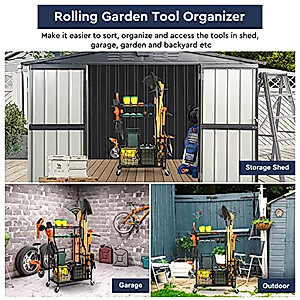 Garden Tool Storage for Garage, Yard Tool Organizer for Garage, Shed, Garden, Garage Tool Organizer, Garage Tool Rack on Wheels, Tool Stand for Home, Outdoor, Heavy Duty Steel, Black