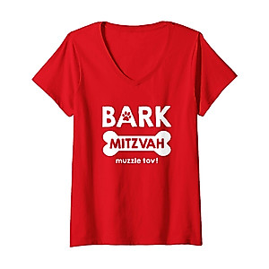 Womens Bark Mitzvah | Dog Lover Funny Jewish Bar Mitzvah Dogs Gift V-Neck T-Shirt