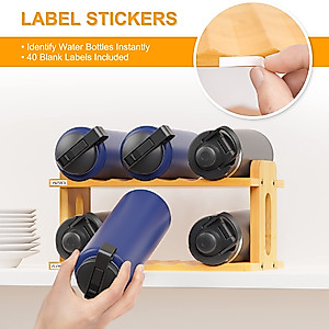 Greenual Bamboo Water Bottle Organizer for Cabinet with Labels, Kitchen Pantry Water Bottle Storage Rack for Cabinets, Home Cup and Wine Bottle Holder Shelf Organizers, (2-Tier, Hold 6 Bottles)