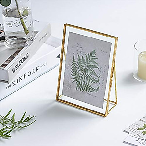 NCYP Glass Table Signs for Wedding - Small 5x7 Inches Place Card Holder - Gold Glass Photo Frame - Rectangle Display Brass Frame for Pressed Dried Flowers, Centerpiece (Glass Frame Only)