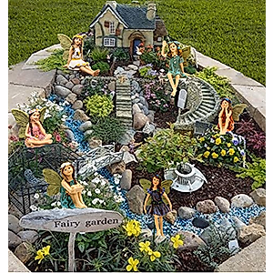 SisBroo Fairy Garden Accessories Outdoor Indoor, 6pcs Miniature Fairies Figurines for Pot Plants and Mini Garden Lawn Decorations