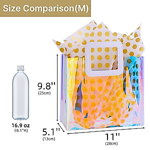 VUOJUR 11'' Holographic Gift Bag Medium Size with Tissue Paper Reusable Birthday Gift Bag for Women Girls Iridescent Bachelorette Wedding Bridal Bridesmaid Tote Gift Bag