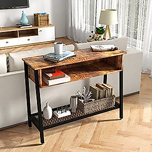 TINKLE WELL Industrial Console, Entryway, Narrow Sofa Table for Living Room and Hallway, Storage Drawer w/Mesh Shelf, Rustic Brown