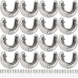 Coloch 16 Pack Stainless Steel Closet Pole Sockets, 1-1/4 Inch Closet Rod Support U-Shaped Curtain Rod Holders Flange Set Rod Holder with Screws