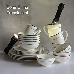 Bone China Dinnerware, 20PC Set, Service for 4, Double Gold Rim, White, Microwave Safe, Elegant Giftware, Dish set, Essential Home, Everyday Living, Display, decoration, Kitchen Dishes, Dinner set