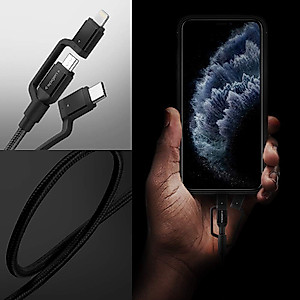 Spigen DuraSync 3 in 1 Universal Charger Cable, Micro USB/Lightning/USB C adapters [MFi Certified], 4.9ft Premium Braided Multi Charging Cable for iPhone 12/Pro/Max/Mini/SE/iPad/Galaxy/Pixel & More