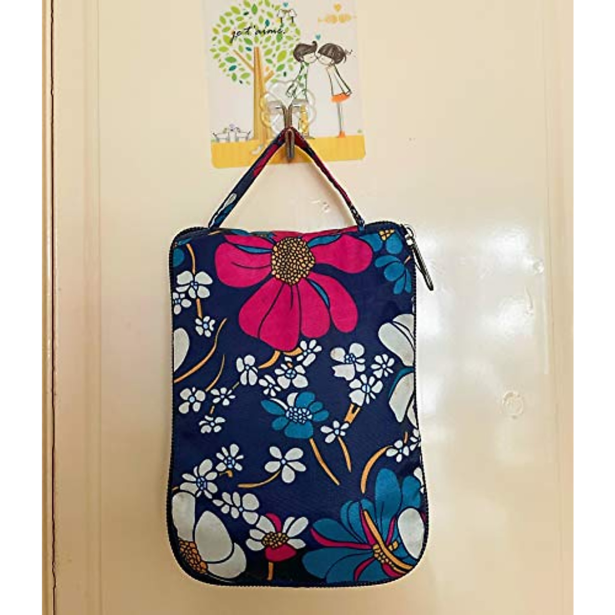 Konish Reusable Foldable Grocery Bags Folding Shopping Tote with Zipper(Blue Floral)